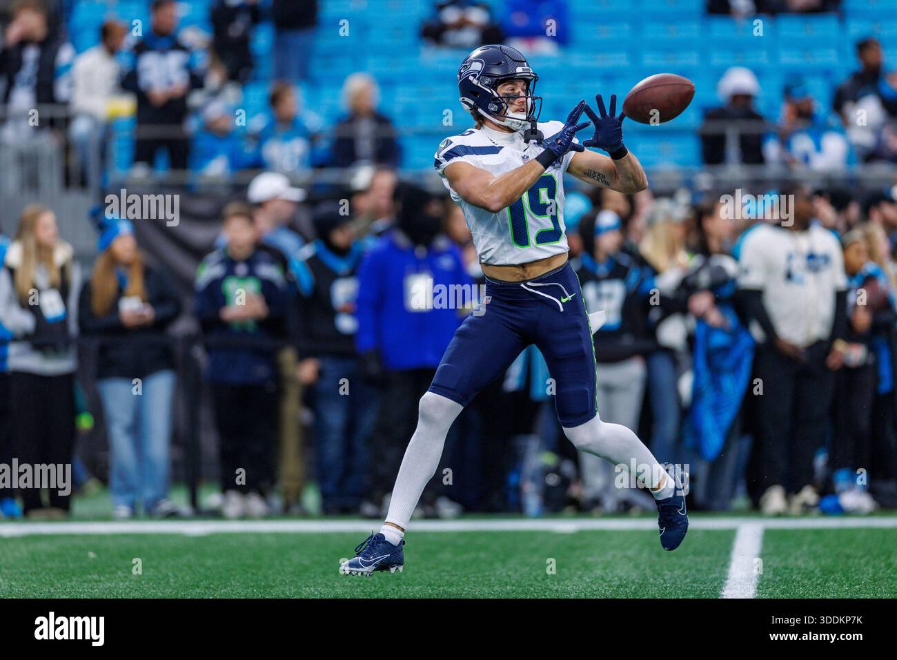 Seattle Seahawks wide receiver Jake Bobo (19) warms up before an NFL ...