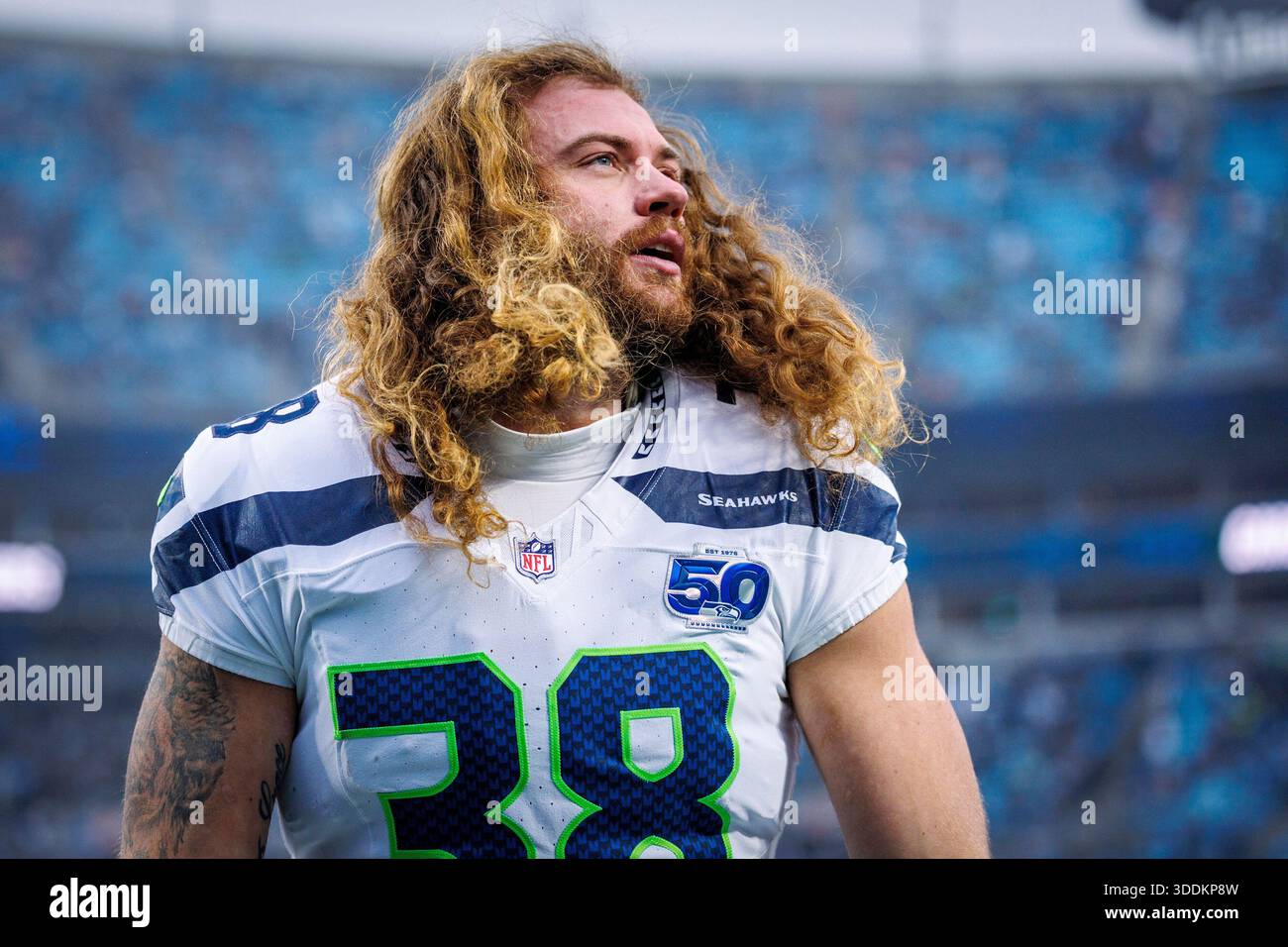 Seattle Seahawks fullback Brady Russell (38) looks to the stands prior ...