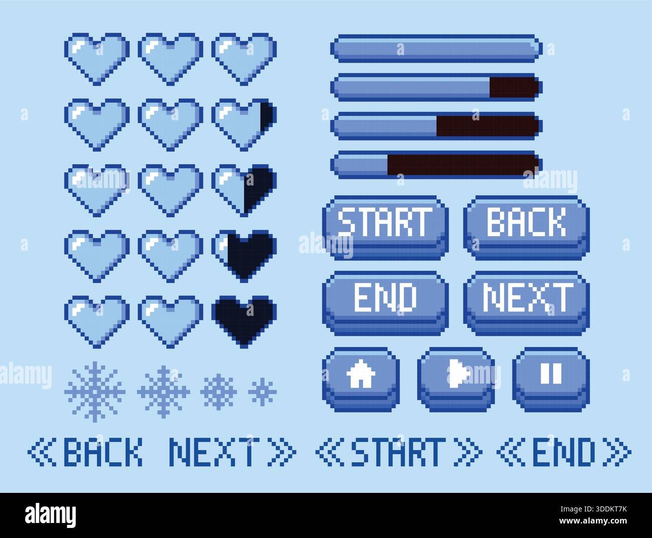 Game pixel health bar hearts UI - Blue snow theme (editable pixel ...