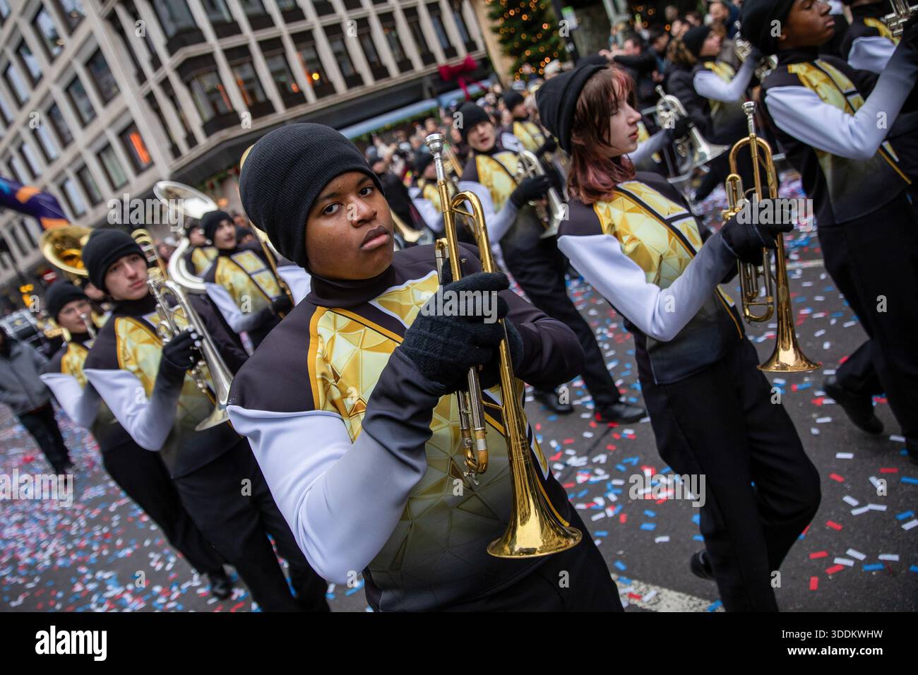 Members of a US high school marching band perform during the New Year's ...
