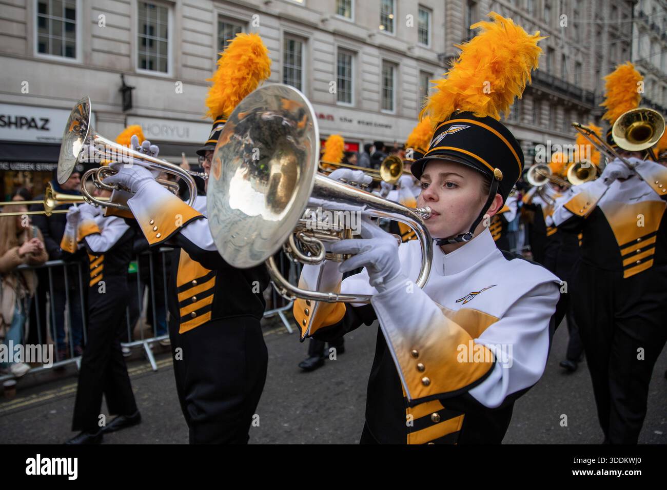 Members of a US high school marching band perform during the New Year's ...