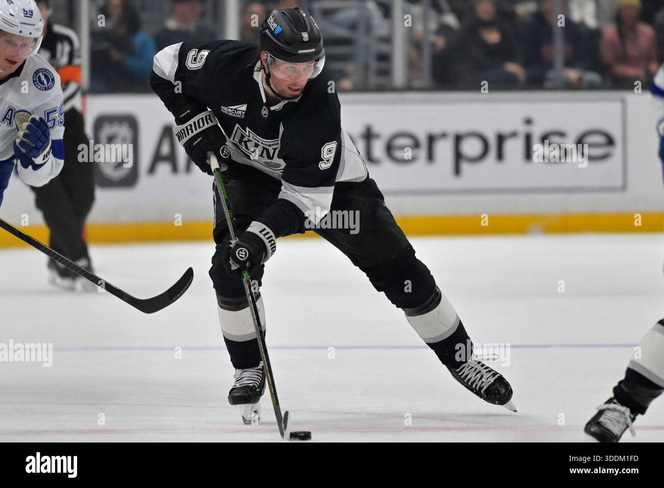 Los Angeles Kings right wing Adrian Kempe handles the puck during an ...