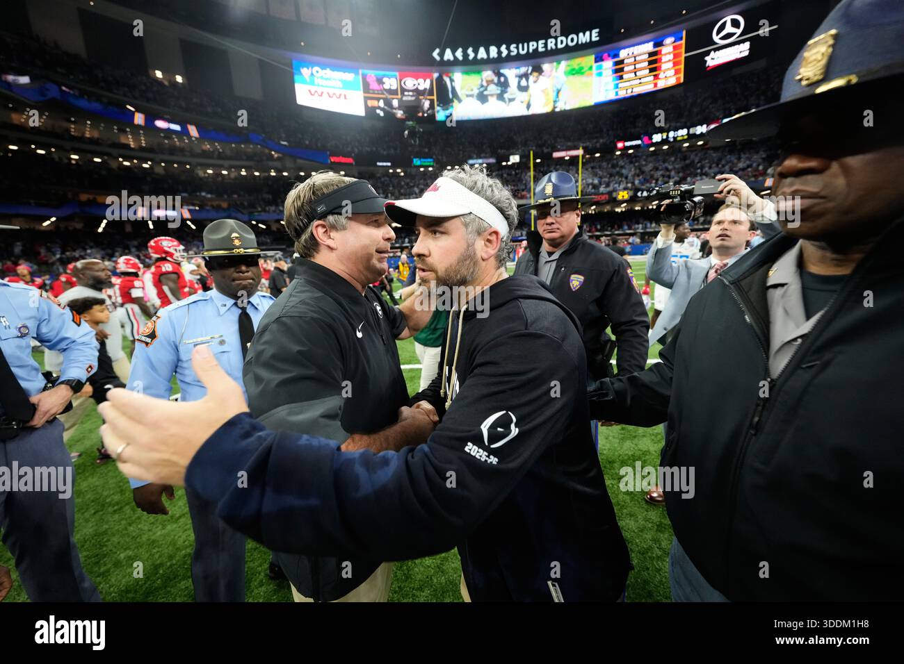 Georgia head coach Kirby Smart, right, greets Mississippi head coach ...