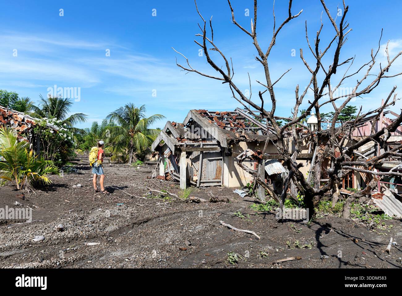 Devastation after volcano eruption on Ruang island north of Sulawesi in ...