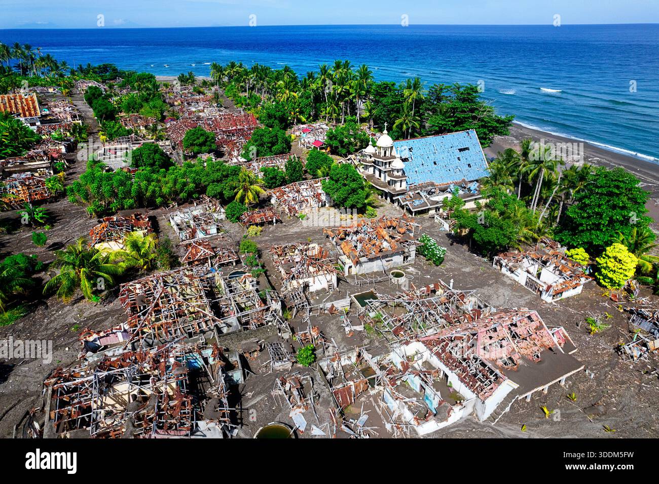 Devastation after volcano eruption on Ruang island north of Sulawesi in ...