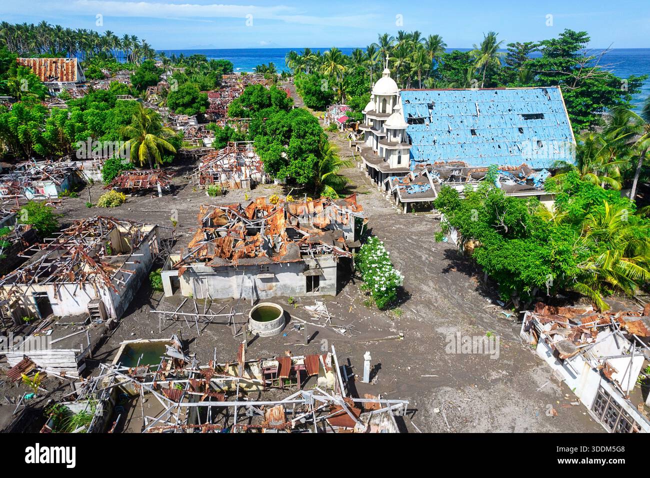 Devastation after volcano eruption on Ruang island north of Sulawesi in ...