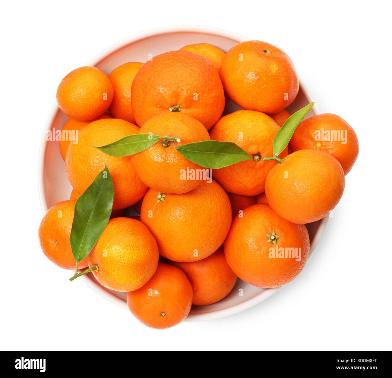 Fresh tangerines with green leaves isolated on white, top view Stock ...