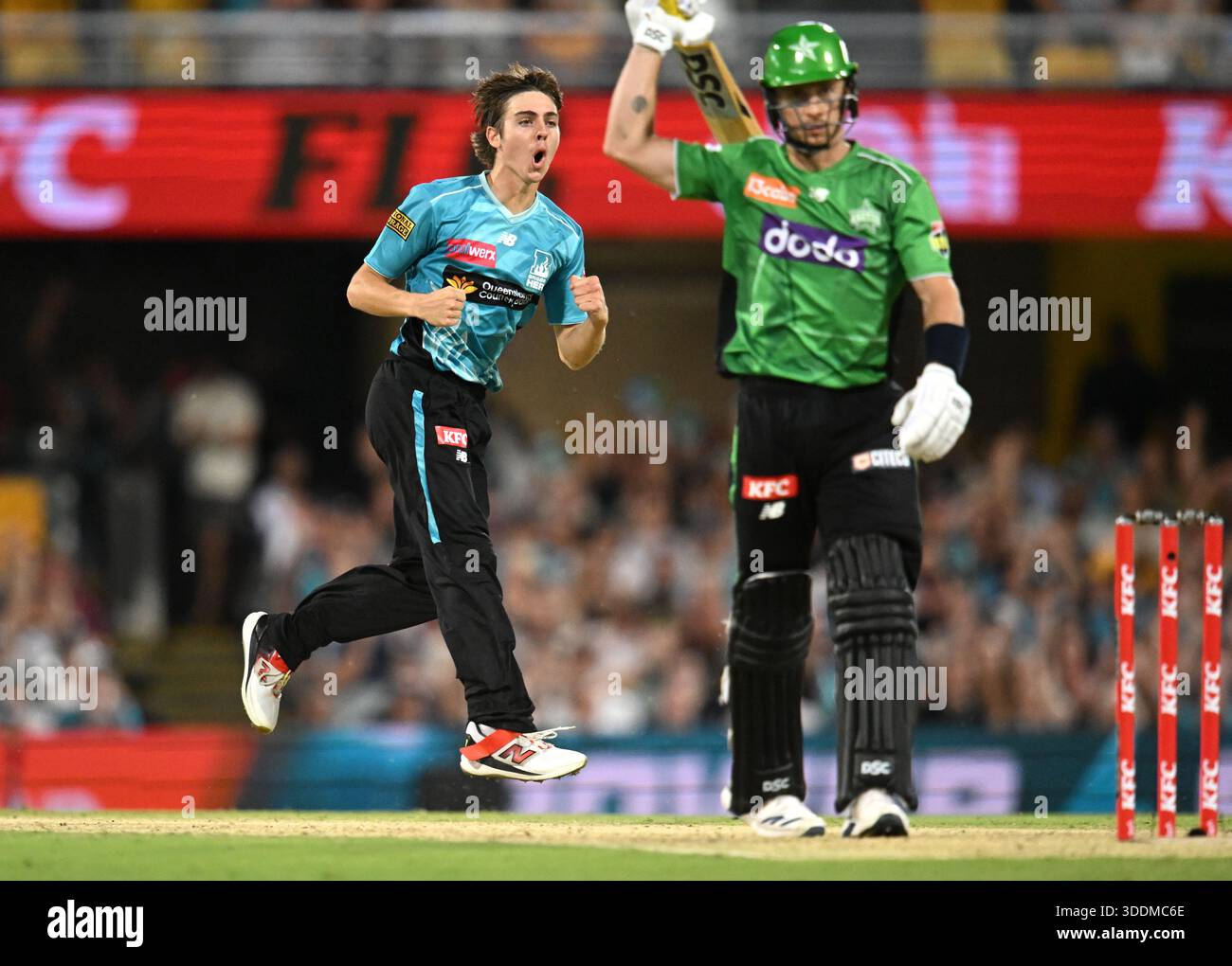 Oli Patterson of the Heat celebrates the wicket of Tom Curran of the ...