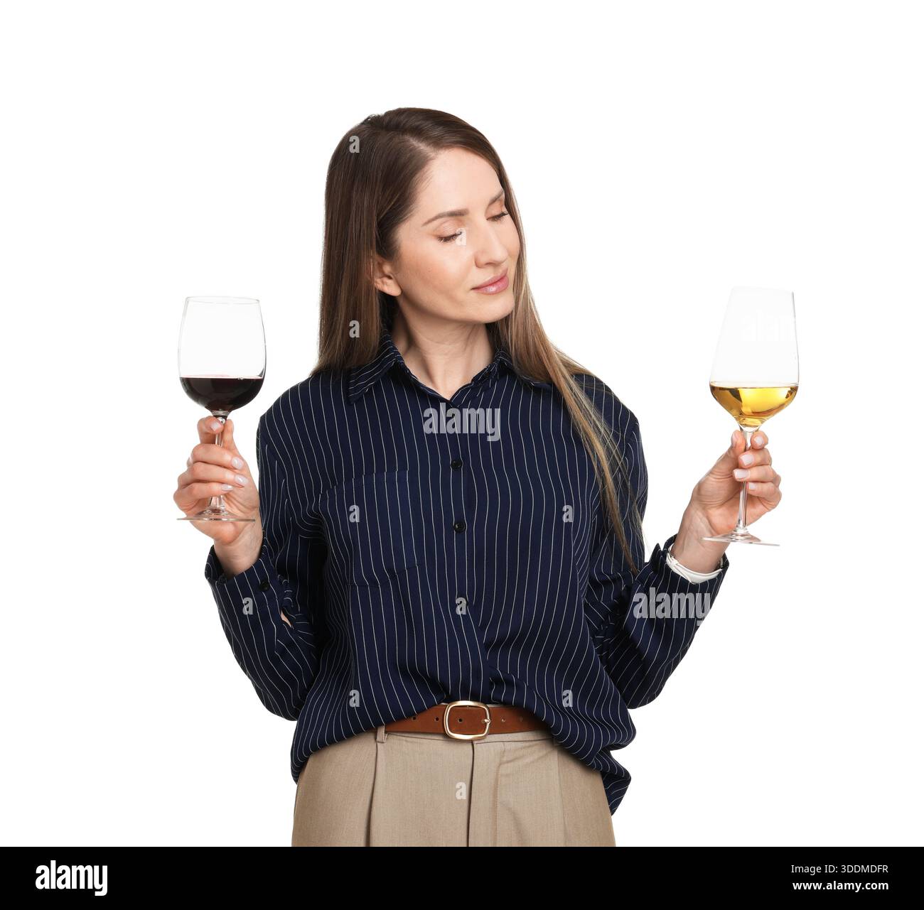 Professional sommelier with glasses of wine on white background Stock ...