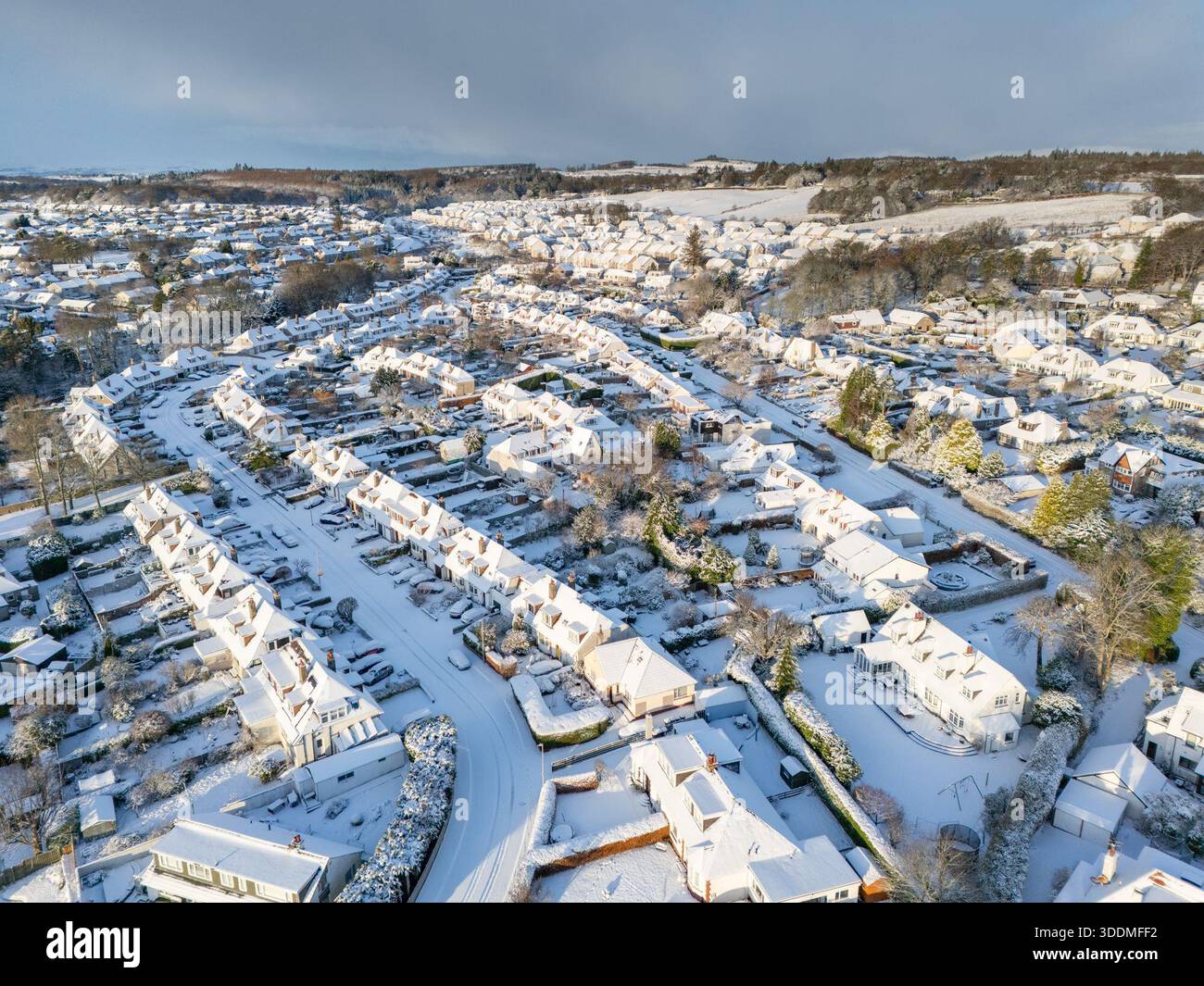 Snow covered houses and roads in Cults Aberdeen Scotland. Credit Paul ...