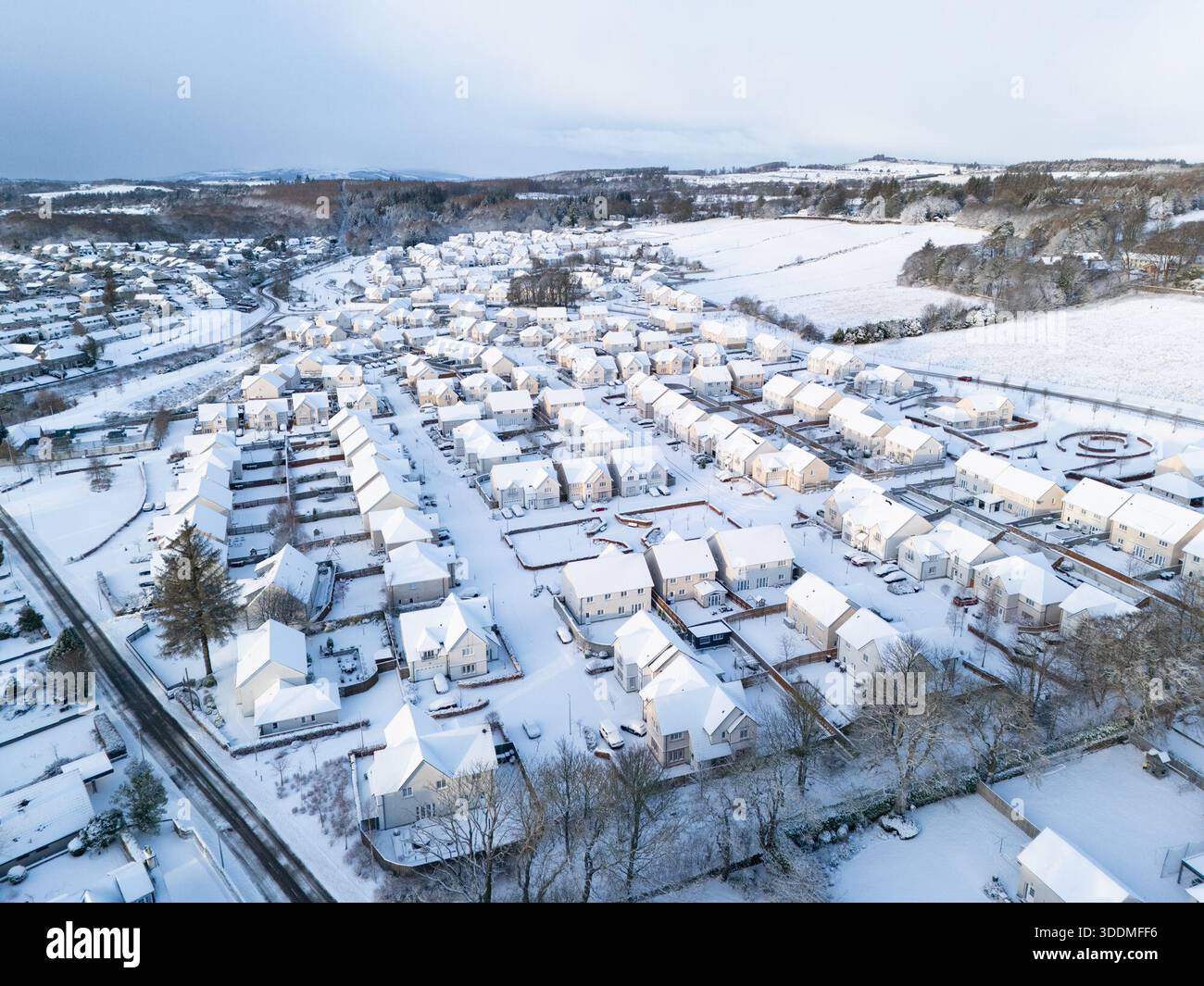 Snow covered houses and roads in Cults Aberdeen Scotland. Credit Paul ...