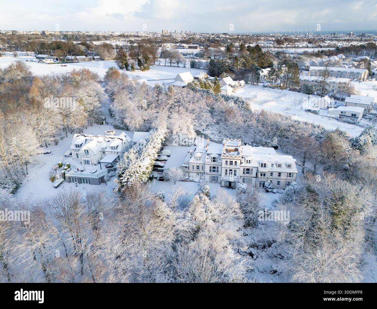 Snow covered houses and roads in Cults Aberdeen Scotland. Credit Paul ...