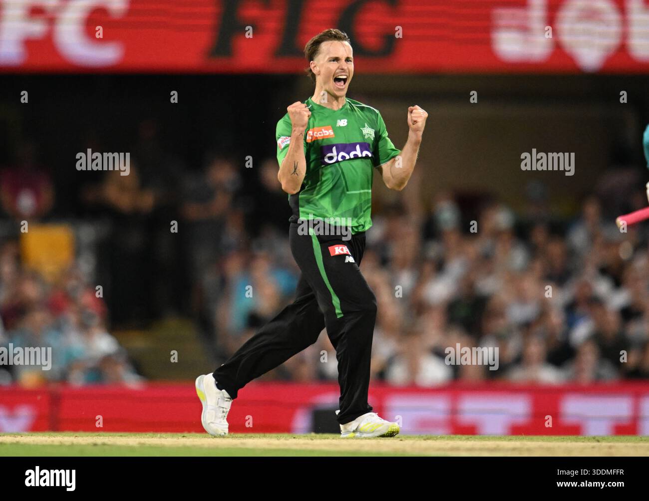 Tom Curran of the Stars celebrates the wicket of Colin Munro of the ...