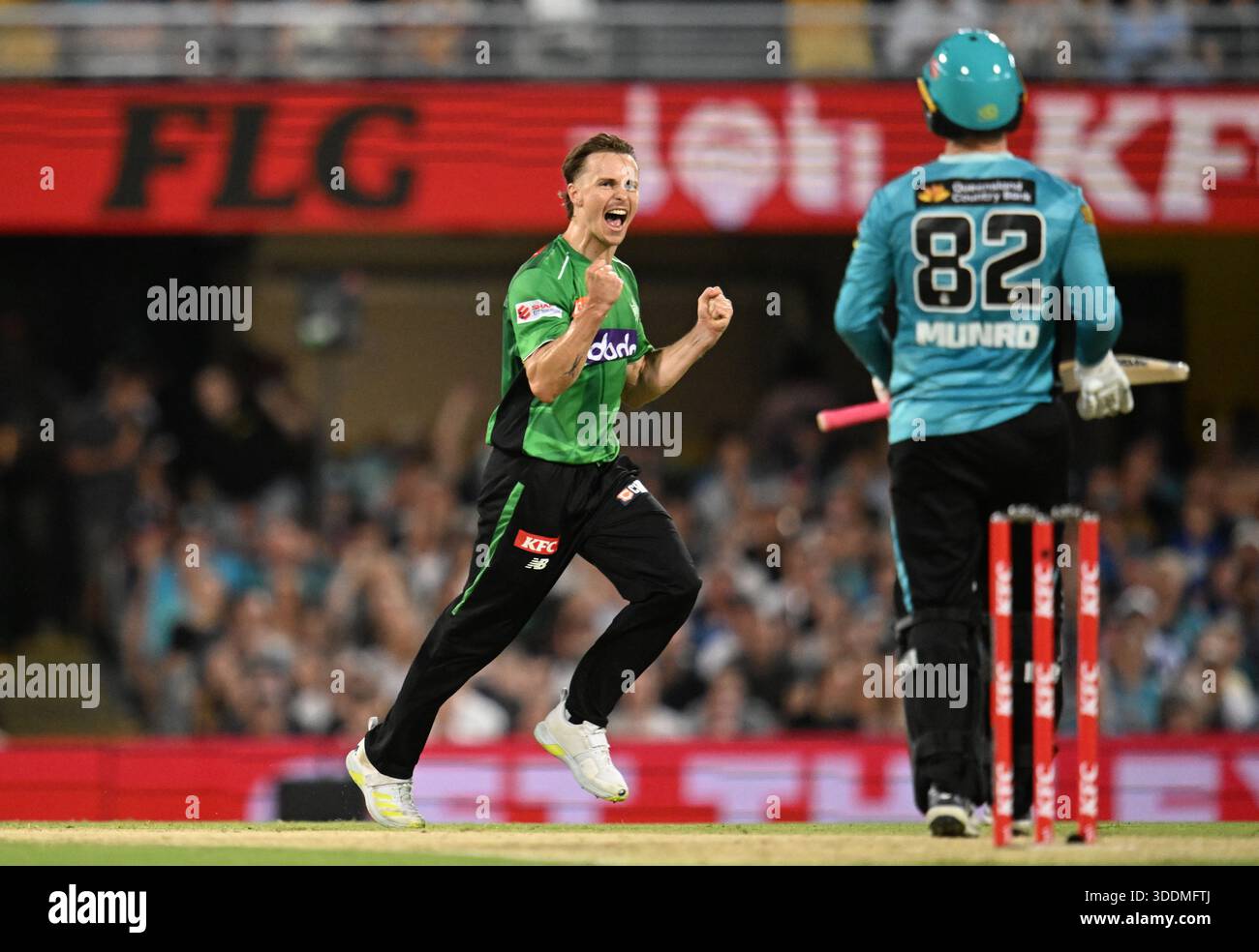 Tom Curran of the Stars celebrates the wicket of Colin Munro of the ...