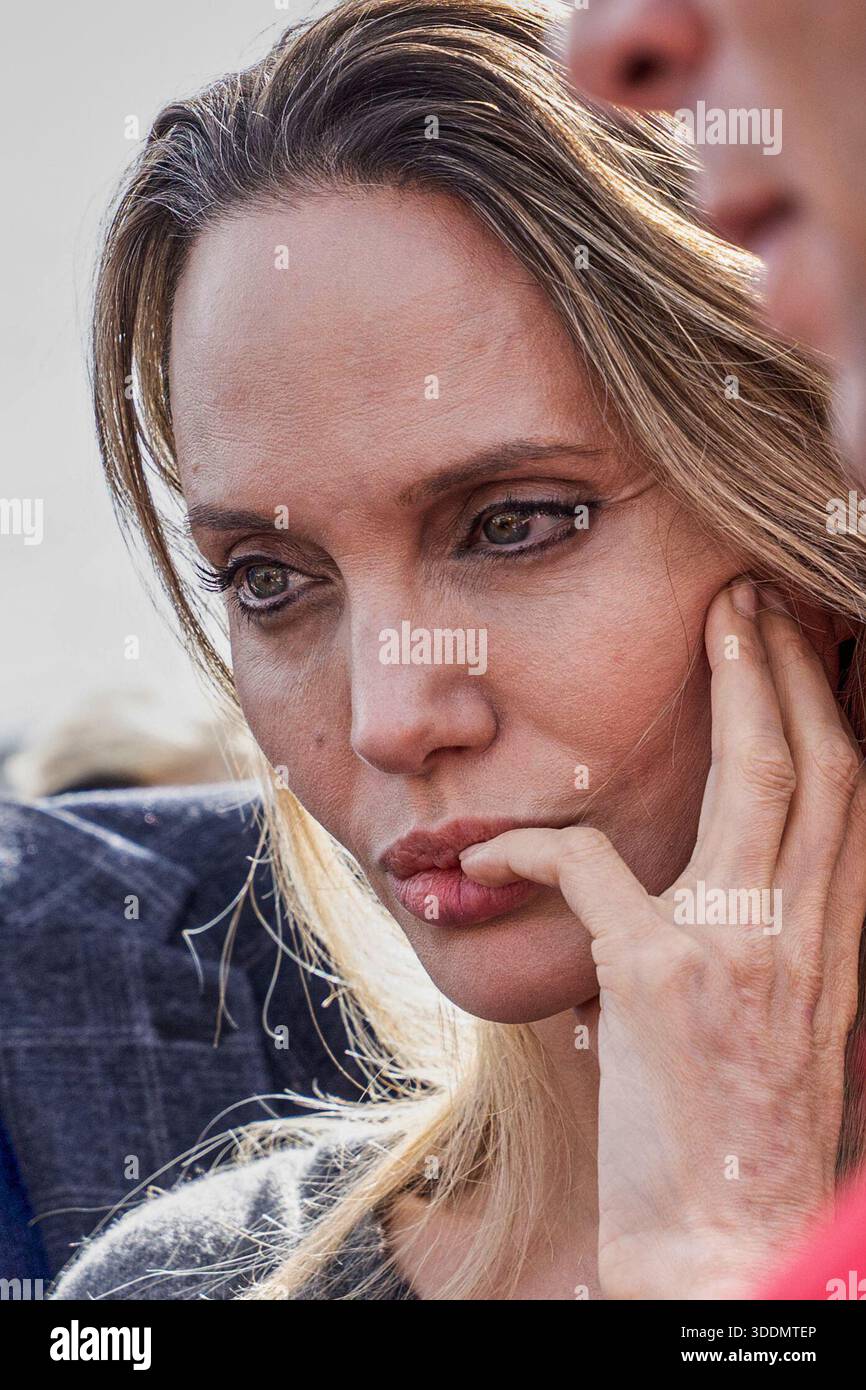 American actor and film producer Angelina Jolie visits the Rafah border ...