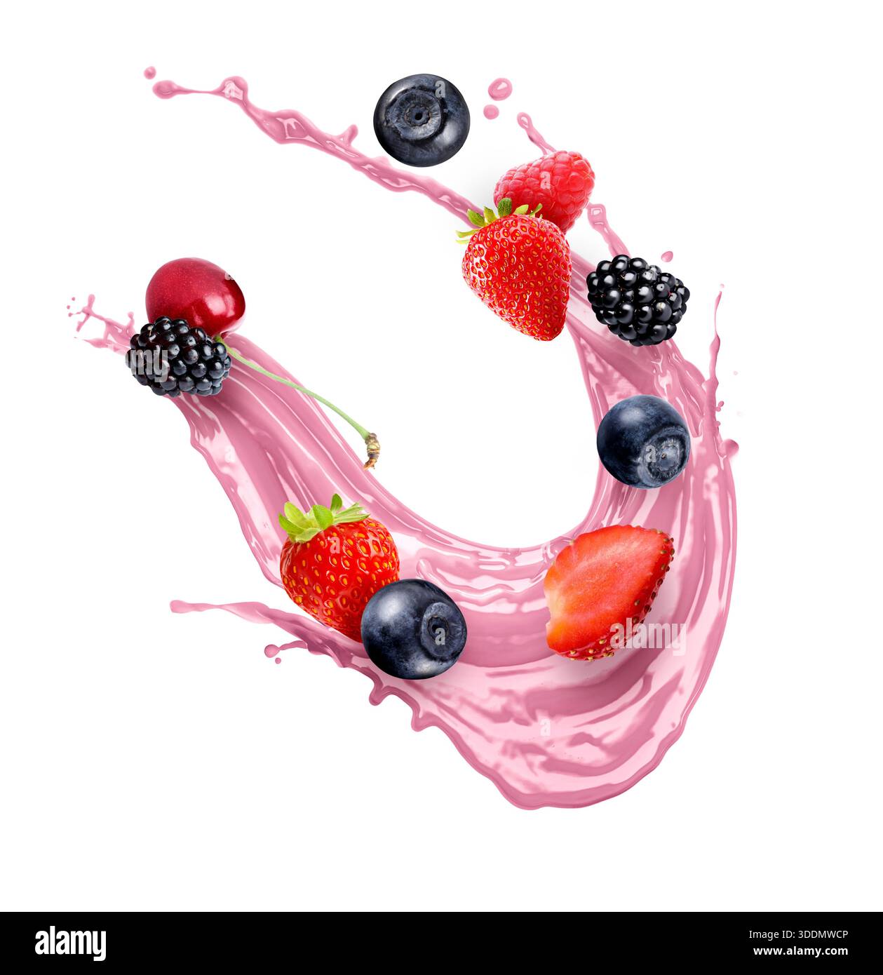 Milk shake splash and berries in air on white background Stock Photo ...