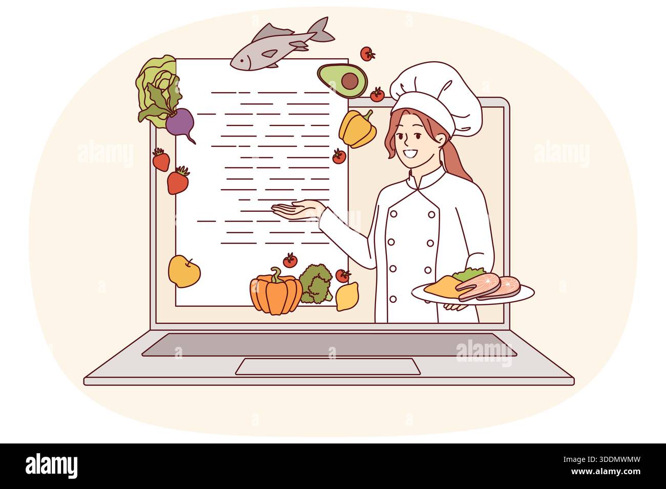 Female cook looking laptop screen Stock Vector Images - Alamy