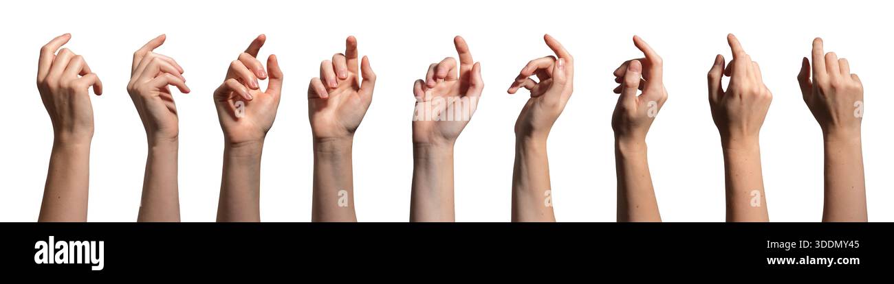 Collection of human hands with raised index finger shown in different ...