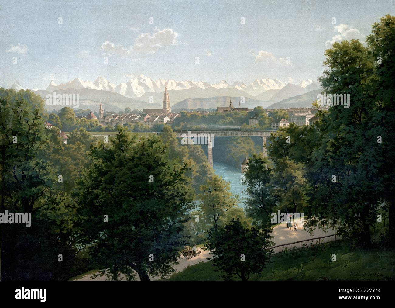 View of the city of Bern, 1890, Switzerland, authentic reproduction of ...
