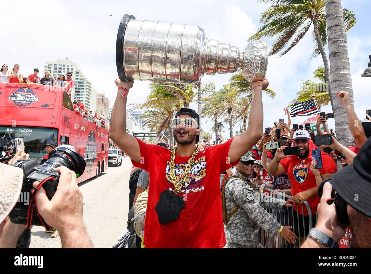 FILE - Florida Panthers Seth Jones carries the Stanley Cup during the ...