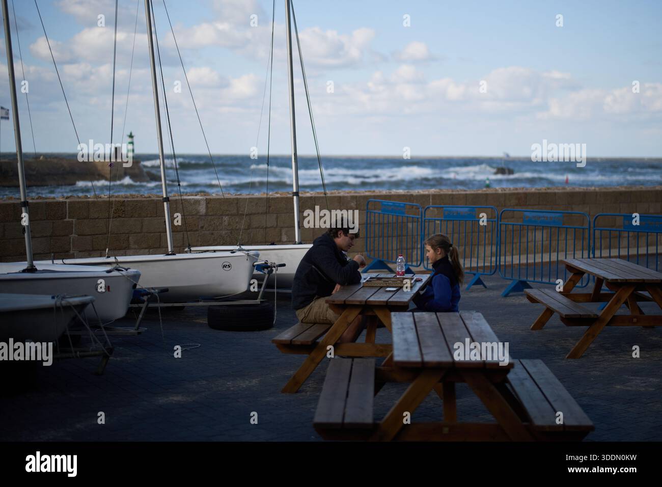 Youth play backgammon at the old port of Jaffa, a mixed Jewish-Arab ...