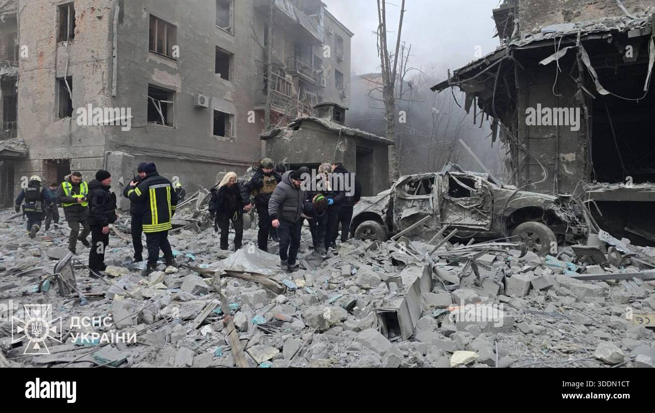 In this photo provided by the Ukrainian Emergency Service, emergency ...