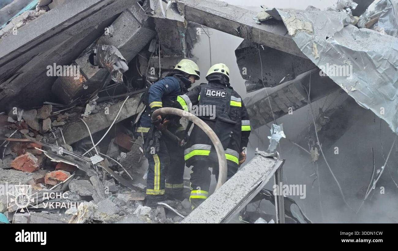In this photo provided by the Ukrainian Emergency Service, emergency ...