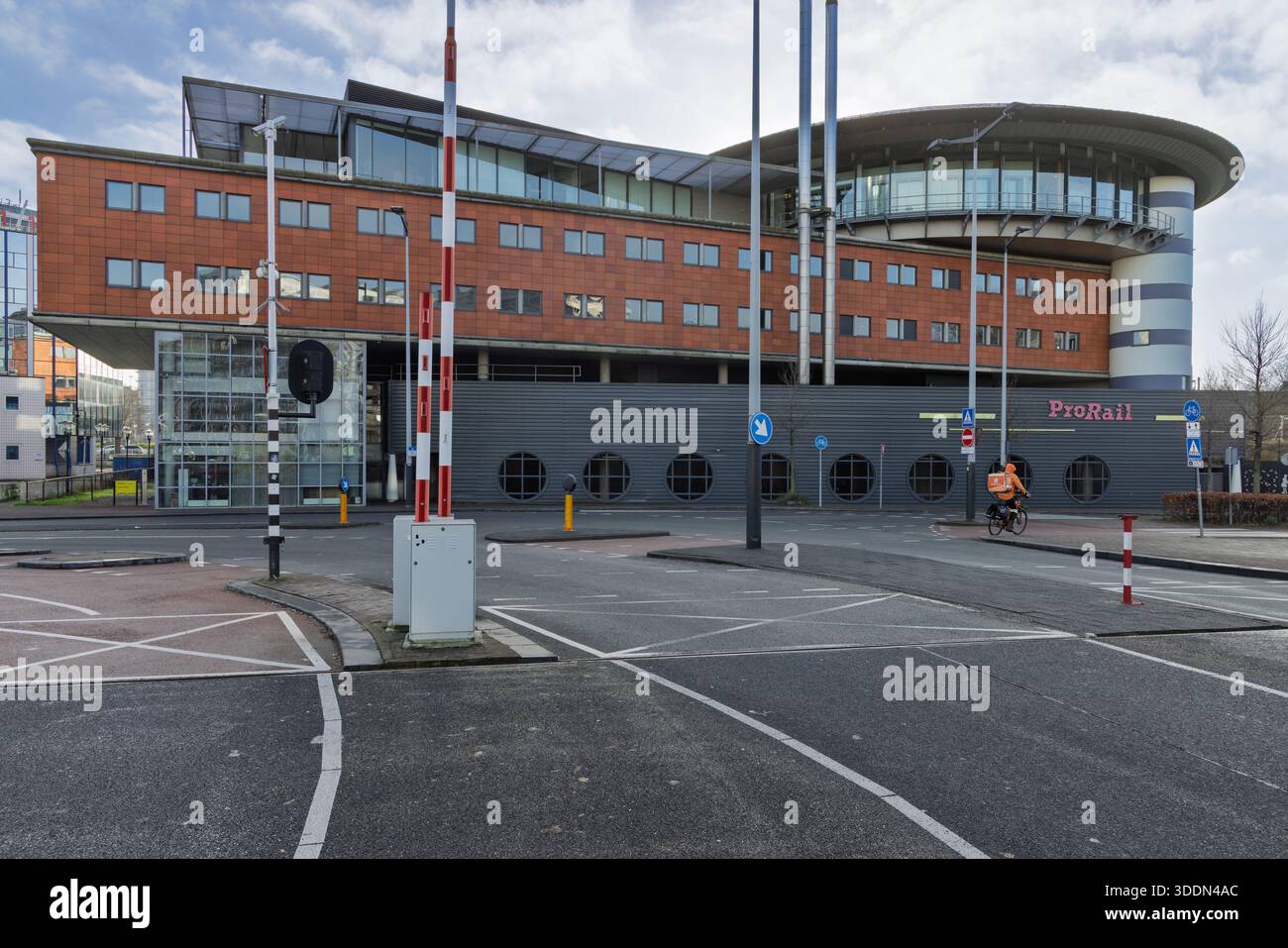 Exterior view of the modern ProRail traffic control post building ...