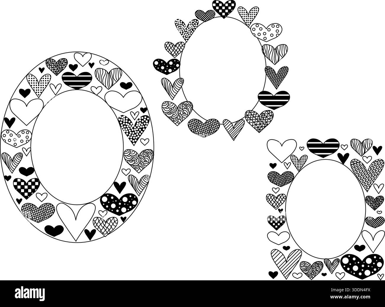 Heart Shape Valentine's Day oval rectangle frame template set. Vector ...