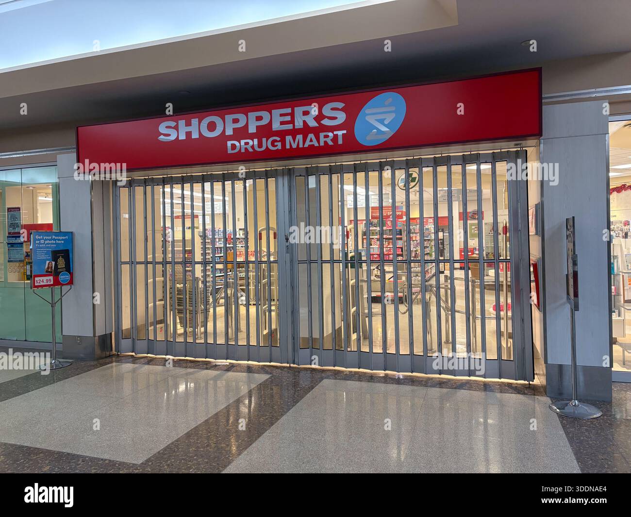 Shoppers Drug Mart pharmacy. Drug store, retail shop. Closed storefront ...