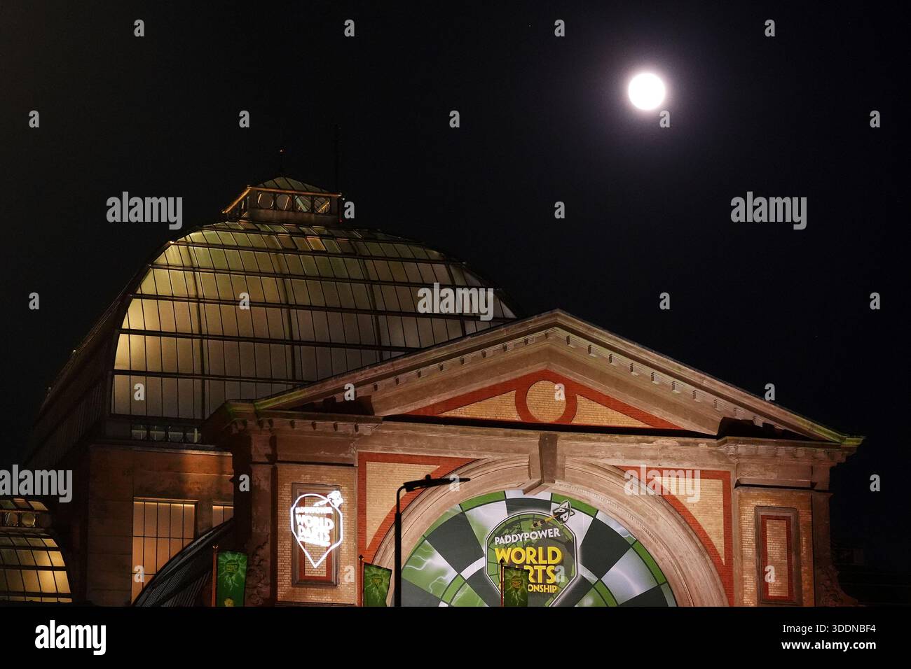 The moon in the night sky above Alexandra Palace, London, ahead of day ...