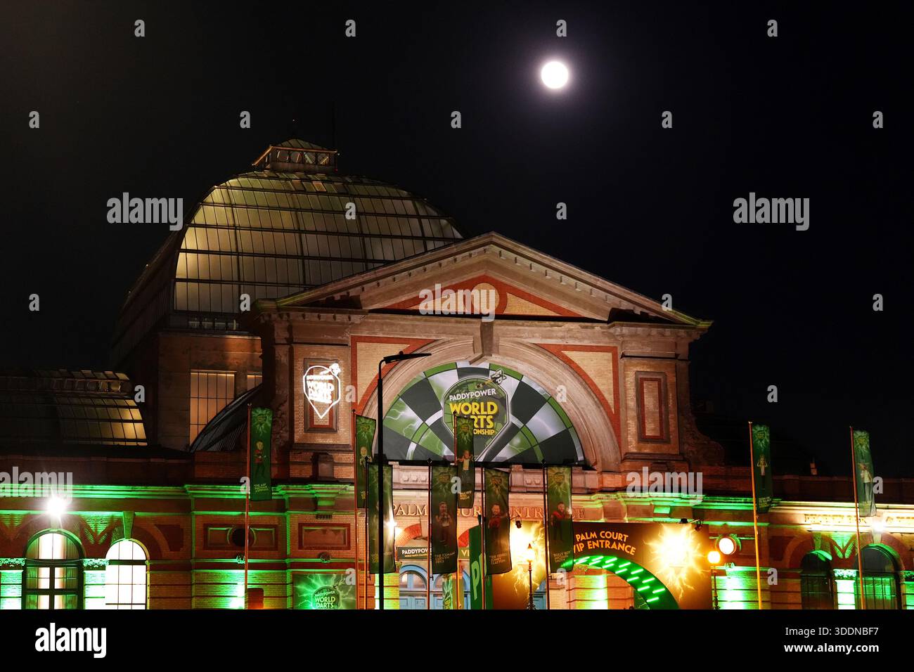 The moon in the night sky above Alexandra Palace, London, ahead of day ...