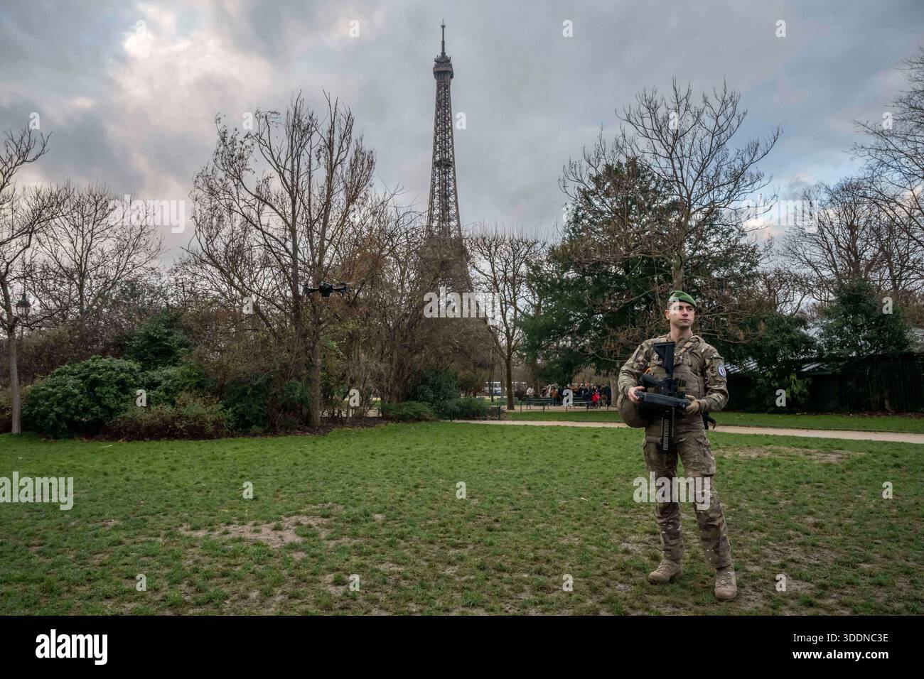 This photo shows a French army drone pilot during a Sentinelle mission ...