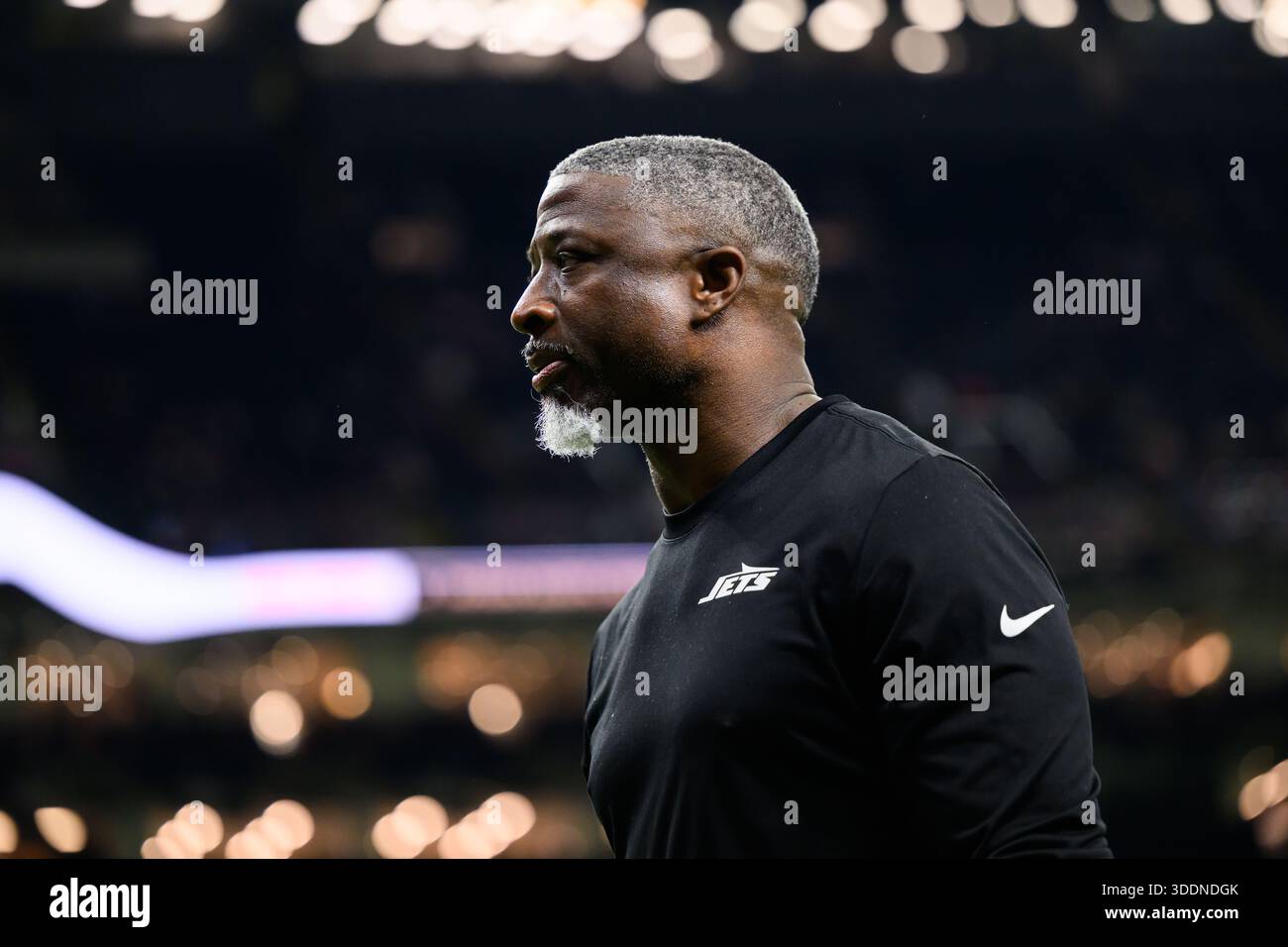 New York Jets head coach Aaron Glenn during pregame of an NFL football ...