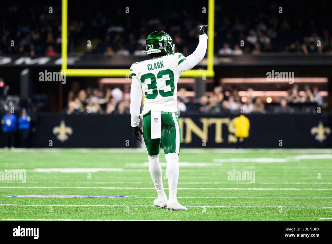New York Jets cornerback Jordan Clark (33) celebrates after a tackle in ...