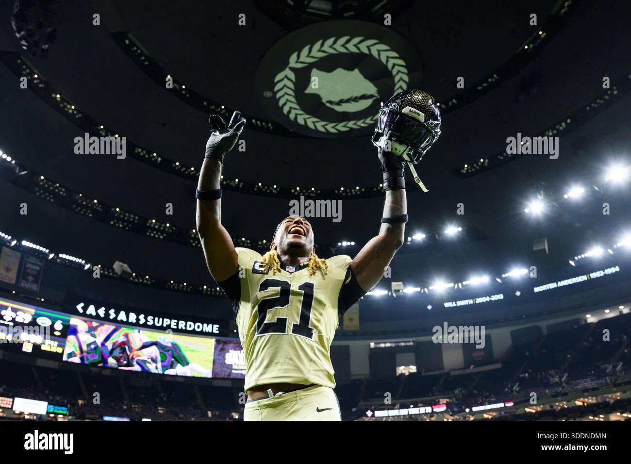 New Orleans Saints safety Justin Reid (21) celebrates after a win in an ...