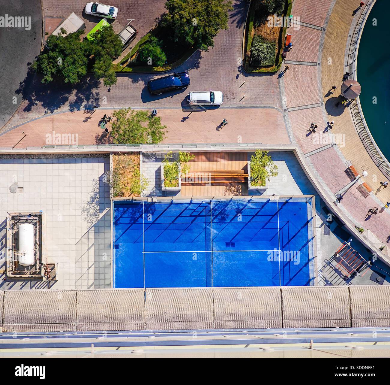 Padel court from above. Aerial view of padel tennis court from balcony ...