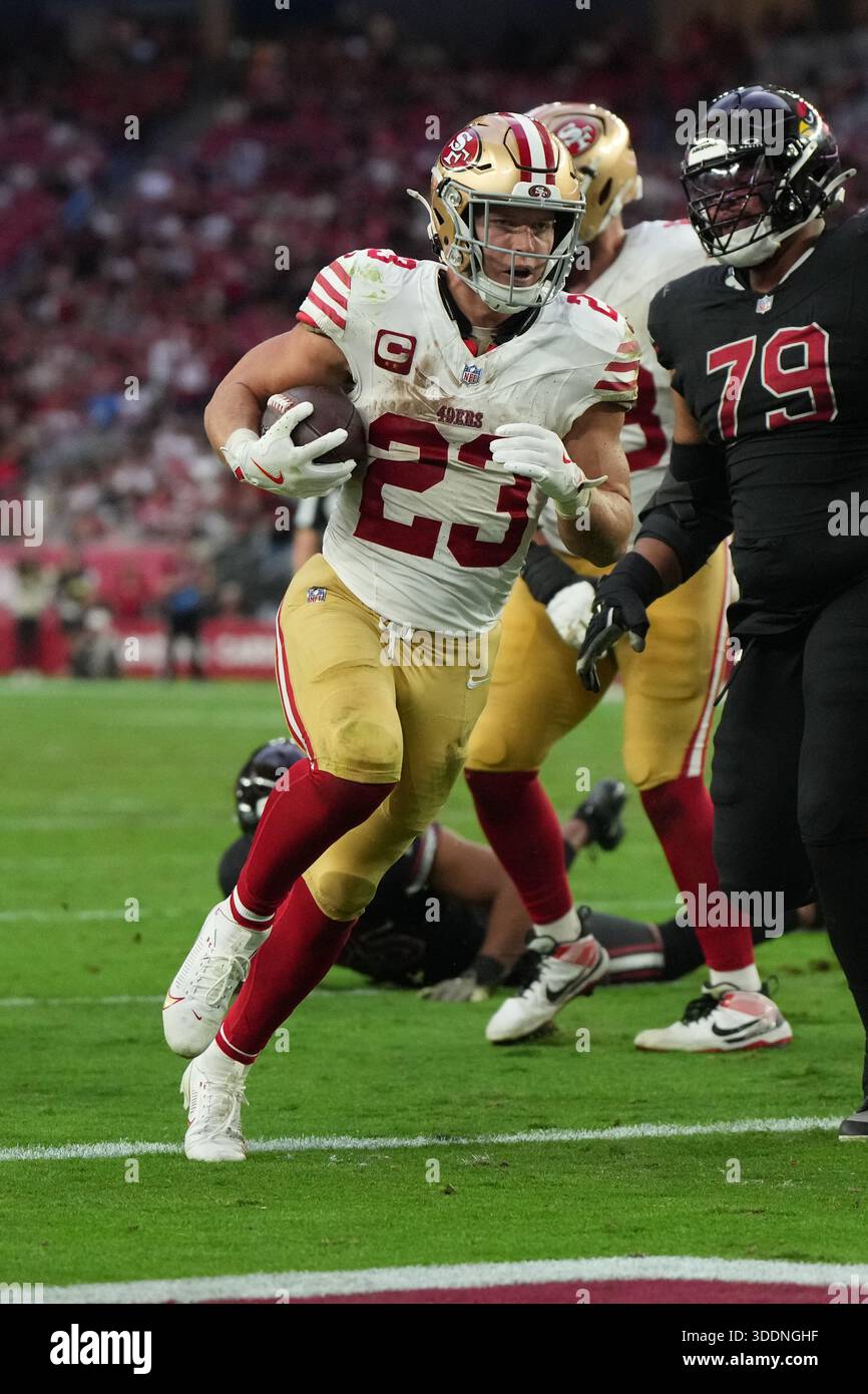 San Francisco 49ers running back Christian McCaffrey (23) against the ...