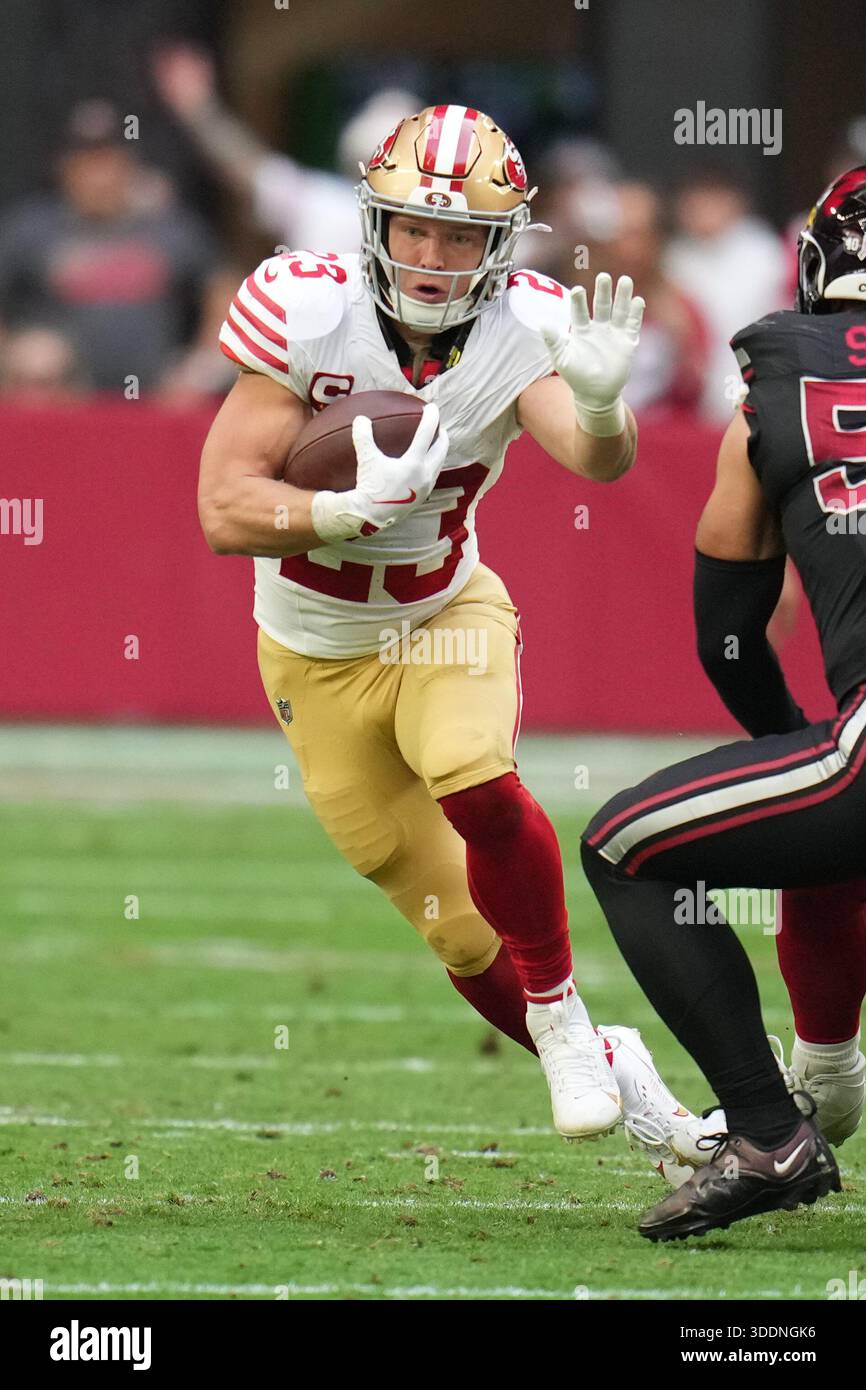 San Francisco 49ers running back Christian McCaffrey (23) against the ...