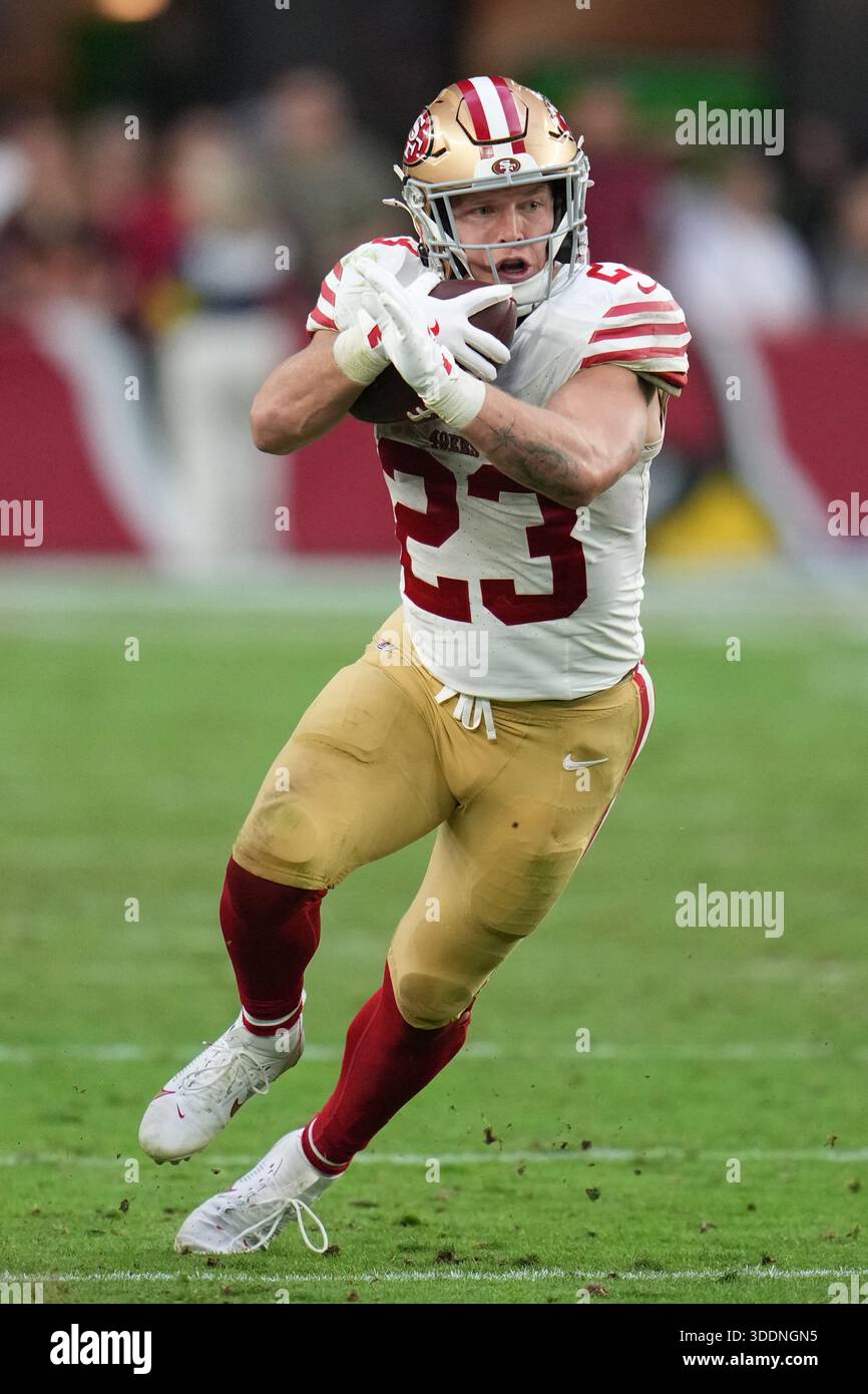 San Francisco 49ers running back Christian McCaffrey (23) against the ...