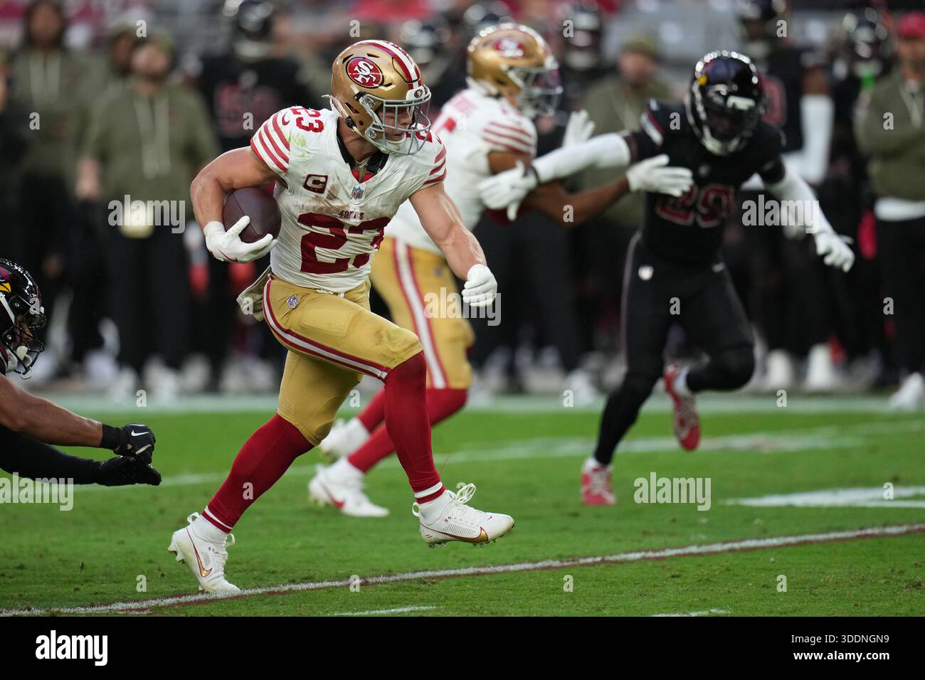 San Francisco 49ers running back Christian McCaffrey (23) against the ...