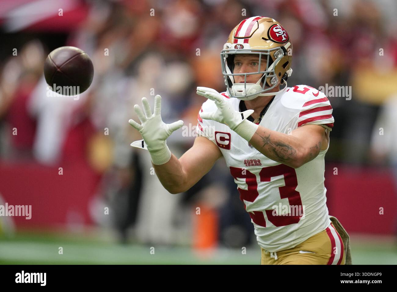 San Francisco 49ers running back Christian McCaffrey (23) against the ...