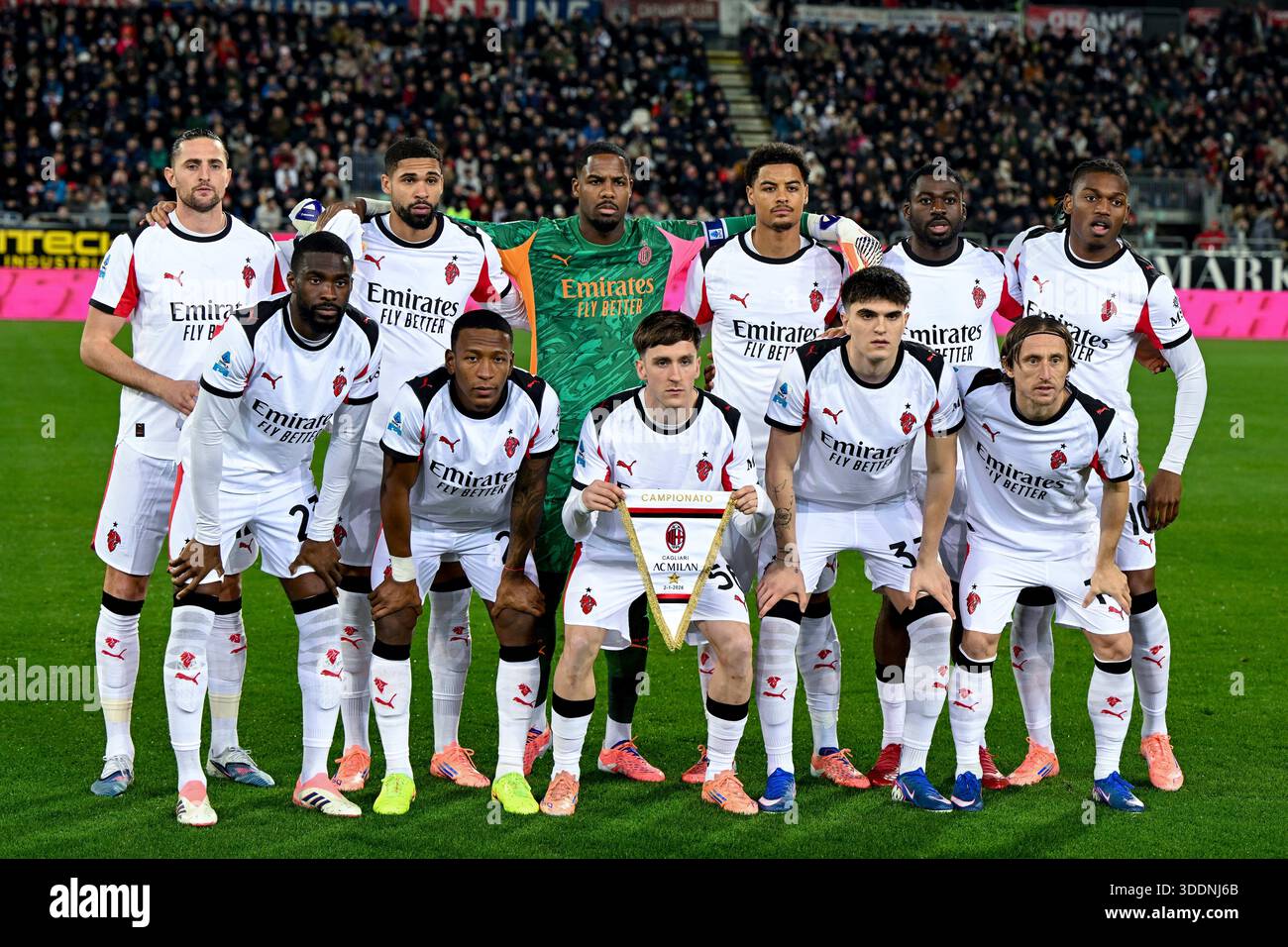 AC Milan's line up prior the Serie A soccer match between Cagliari ...