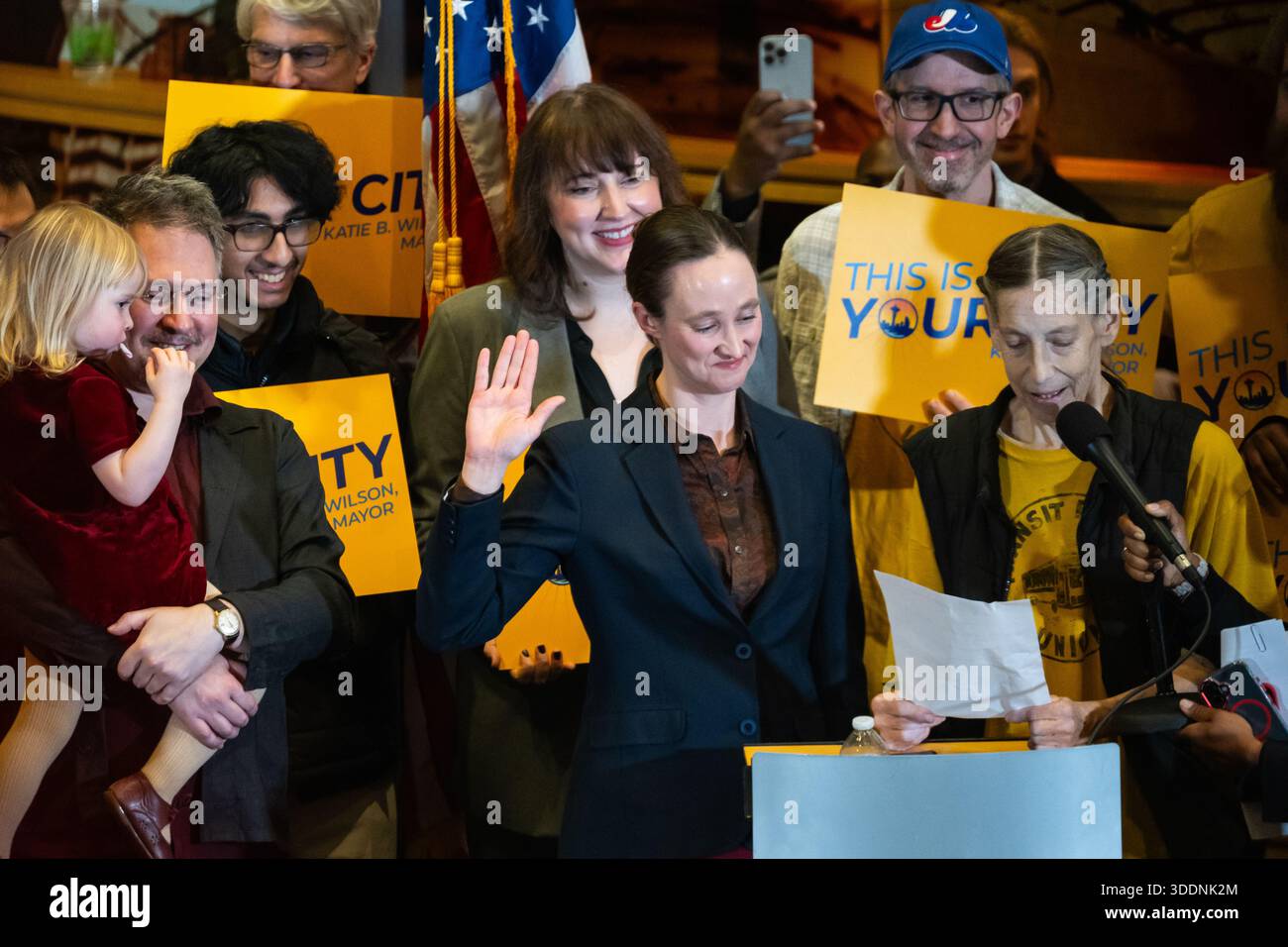 Seattle, USA. 2nd Jan, 2026. Mayor Katie Wilson is sworn in at City ...