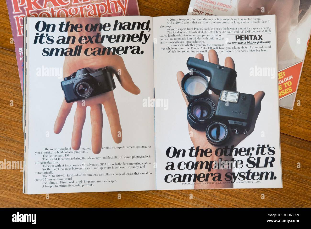 Advertisement for Pentax 110 camera system placed in Practical ...