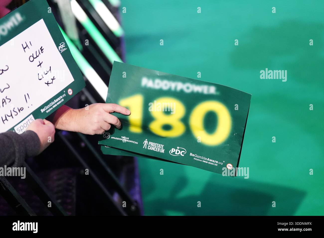 A blurred Paddy Power 180 banner on day nineteen of the Paddy Power ...