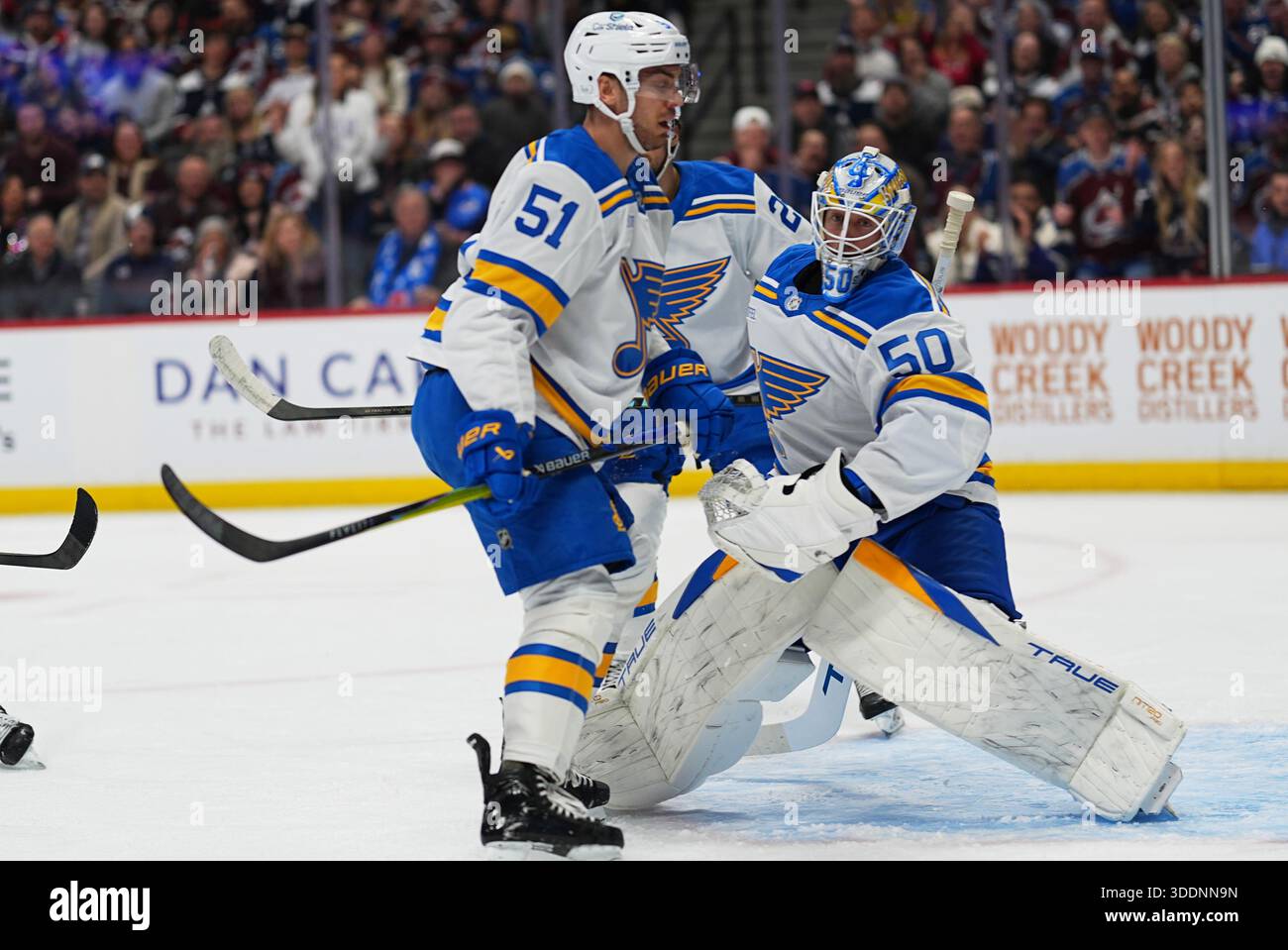 St. Louis Blues goaltender Jordan Binnington (50) and defenseman ...