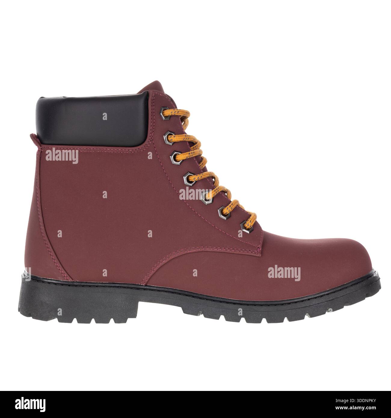 Burgundy Lace-Up Trapper Boot Side View Stock Photo - Alamy
