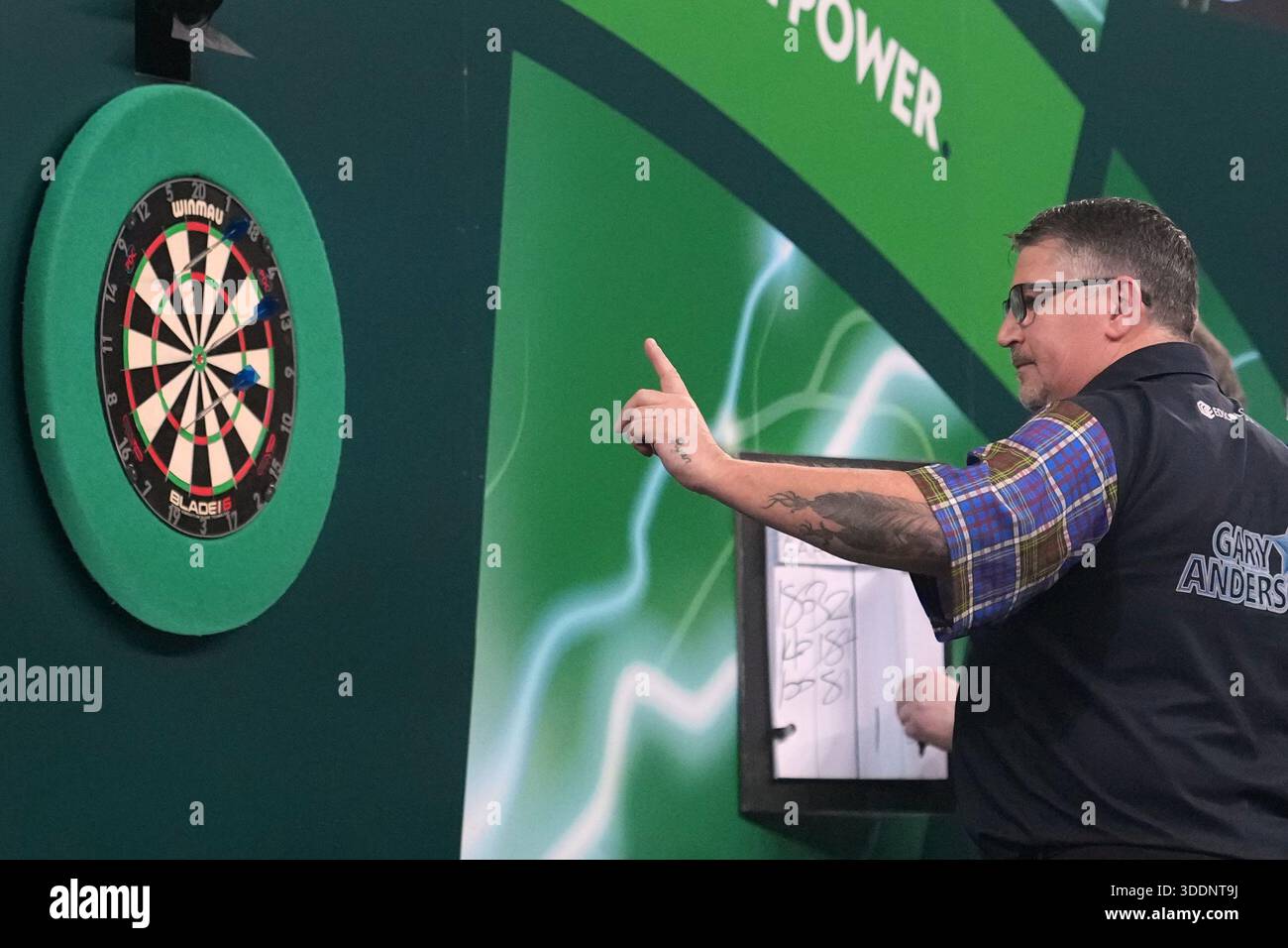 Scotland's Gary Anderson reacts during the World Darts Championships ...