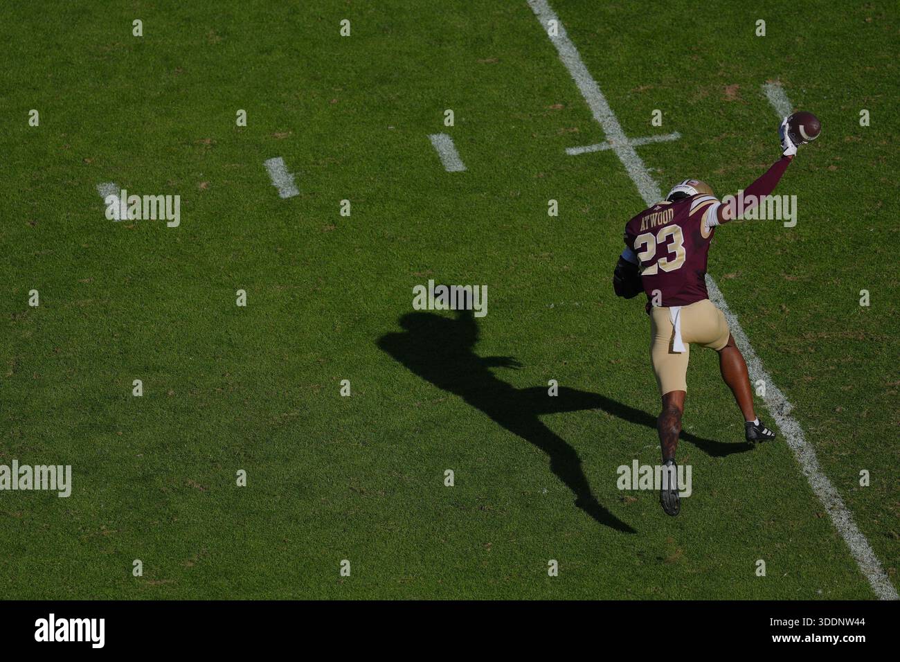 Texas State cornerback Amarion Atwood reacts after recovering a fumble ...